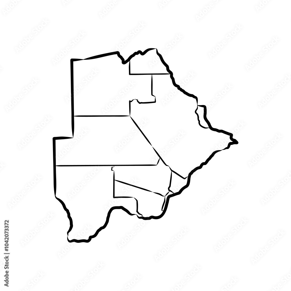 botswana map with country borders, thin black outline on white ...