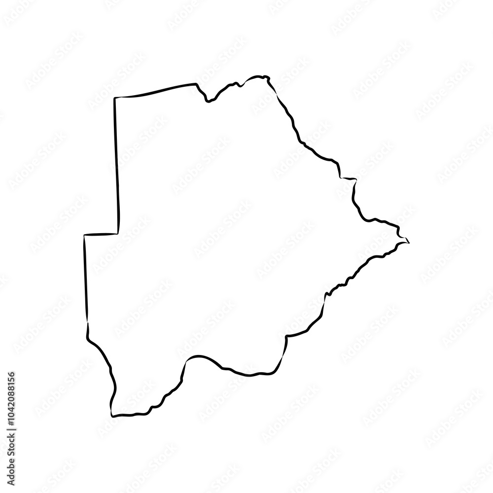 botswana map with country borders, thin black outline on white ...