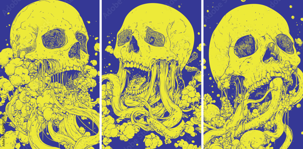 Deceasing skull remains color ink sketch vector concepts. Human ...