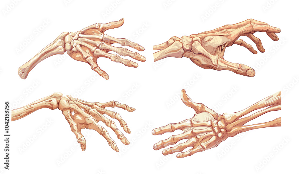 Human skeleton hand cartoon vector concepts. Fingers wrist open palm ...
