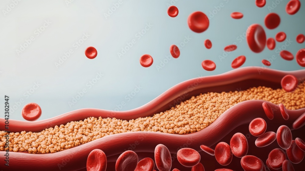 Medical 3D illustration showing cholesterol plaque build-up in an ...