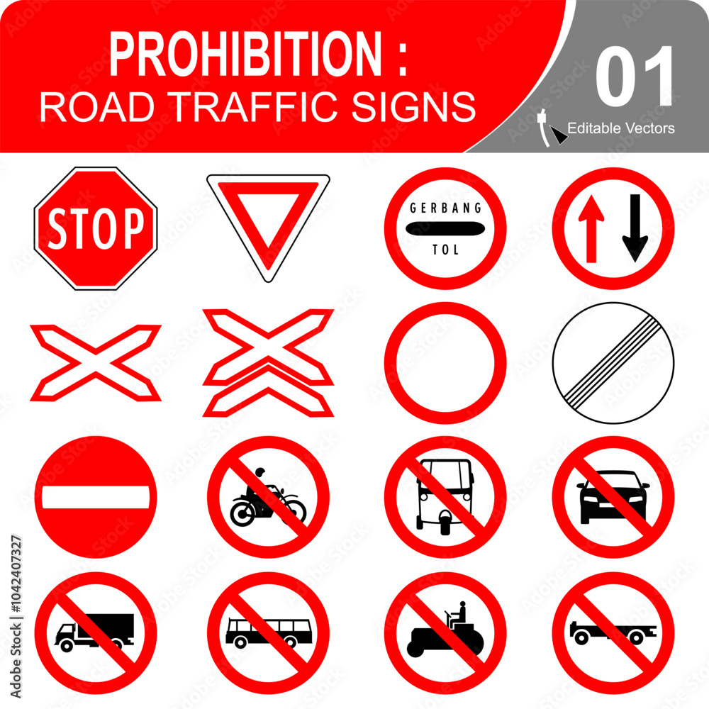 Editable vectors - Prohibition: Road Traffic Signs Vector Icons ...