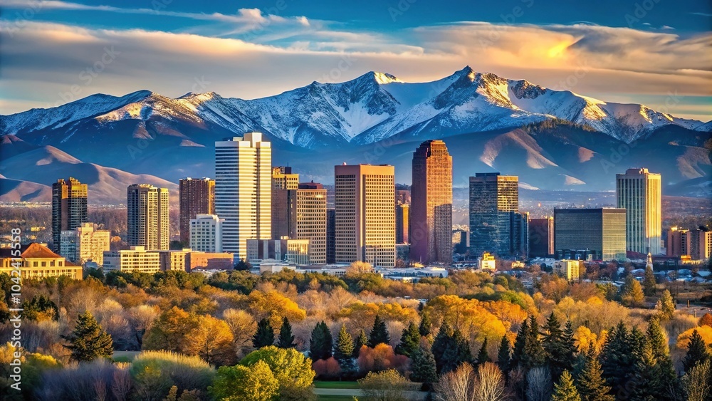 Denver skyline against mountains Stock Photo | Adobe Stock