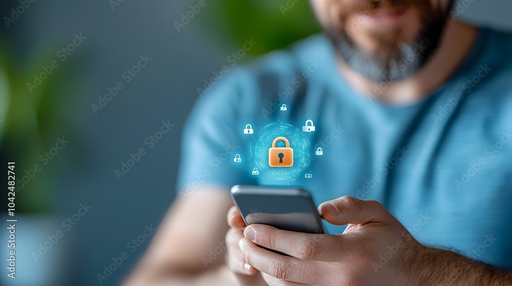 Glowing digital lock icon displayed on a smartphone screen representing ...