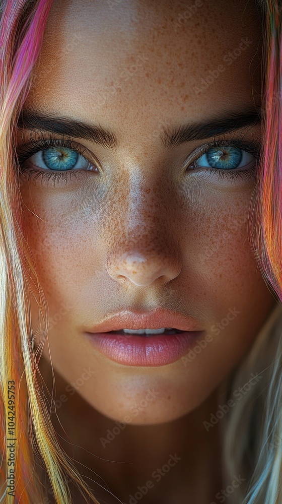 Plano detalle de ojos de mujer bella, usa maquillaje colorido y tiene ...