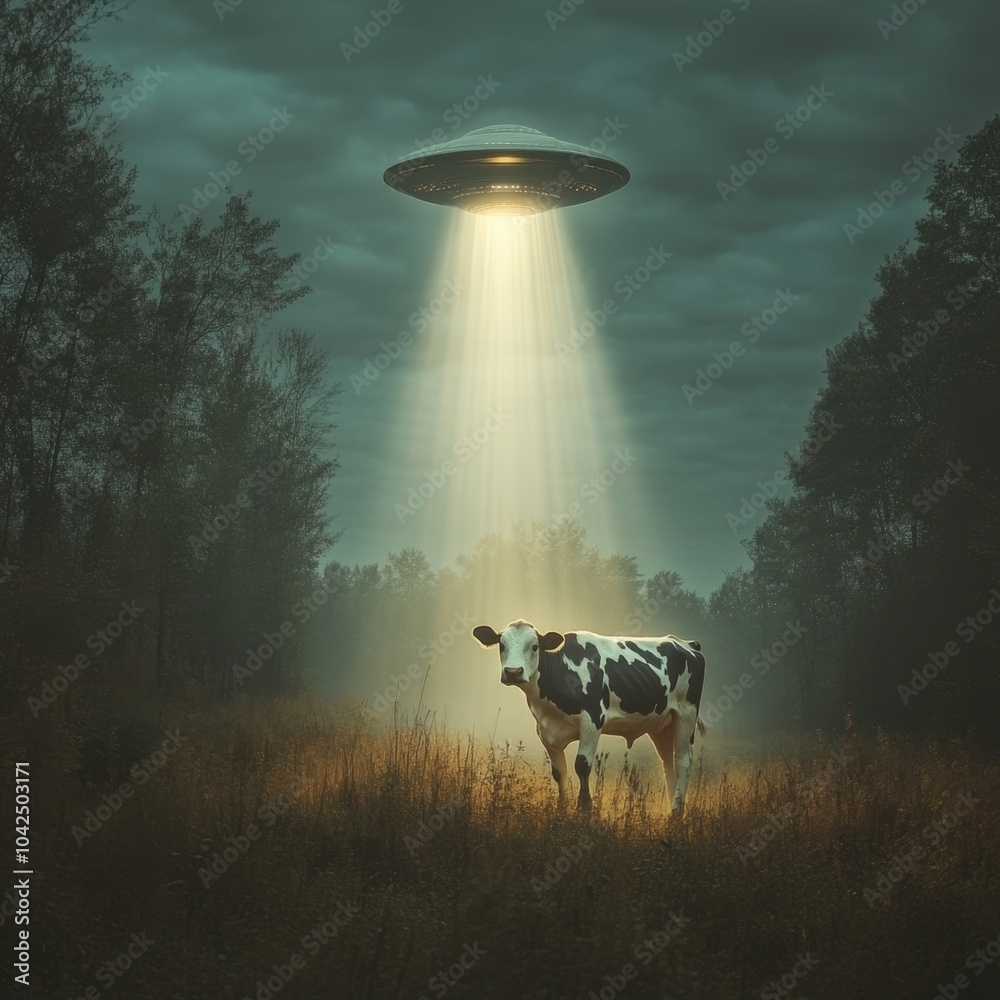 Ovni pretendiendo abducir a una vaca, concepto de extraterrestres y ...