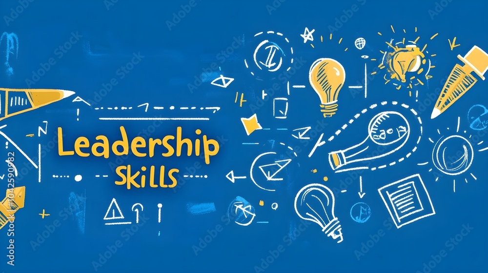A banner where the text "Leadership Skills" is showcased as a blueprint ...
