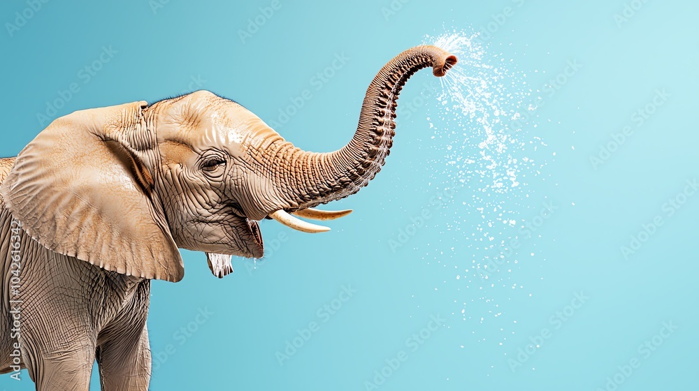 Adorable elephant spraying water with its trunk, creating a big splash ...