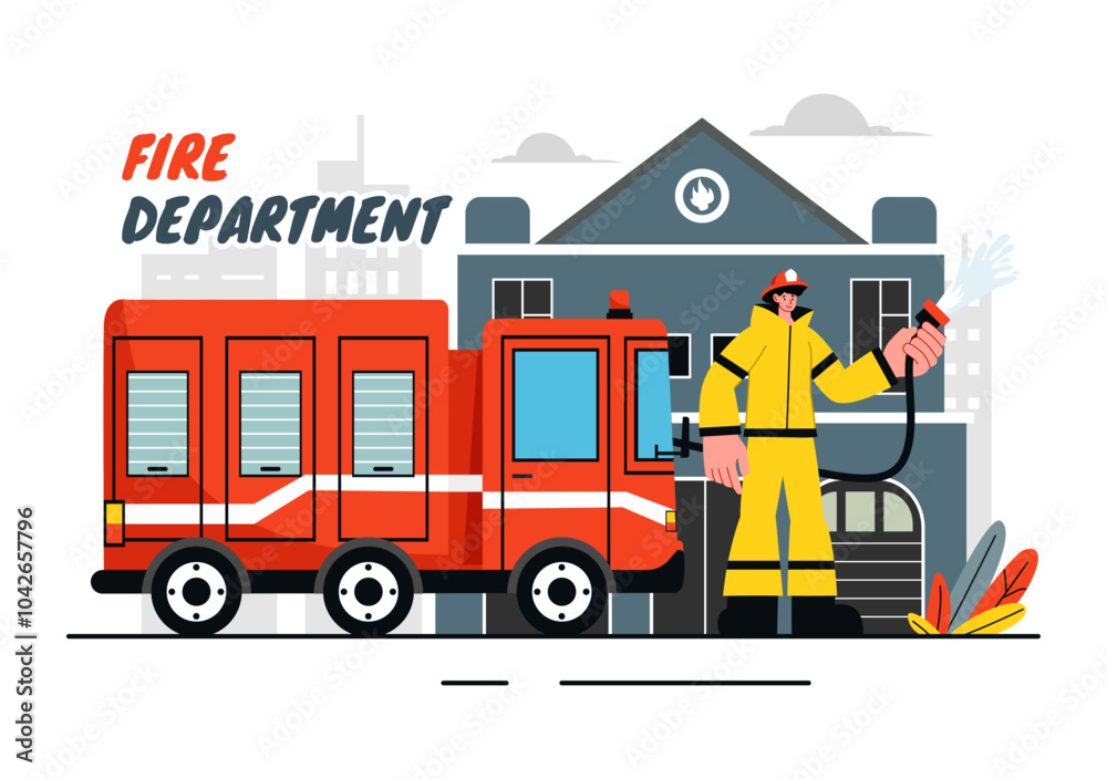 Fire Department Vector Illustration featuring Firefighters ...