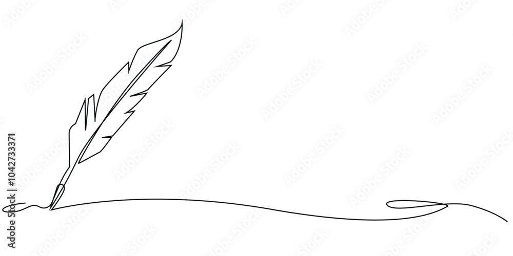 continuous line classic quill pen.one line drawing of quill pen.single ...