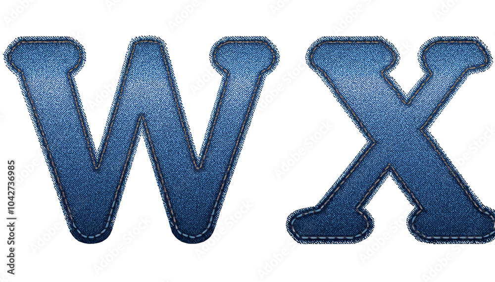 W-X Realistic sewn denim fabric letters W X isolated on white ...