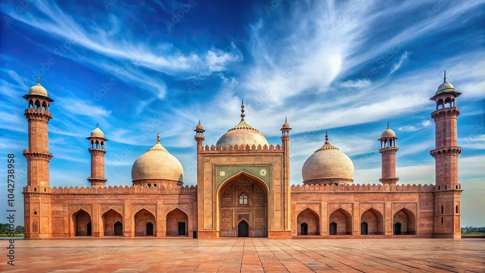 Historic Badshahi Mosque in Lahore, Mughal architecture, asymmetrical ...