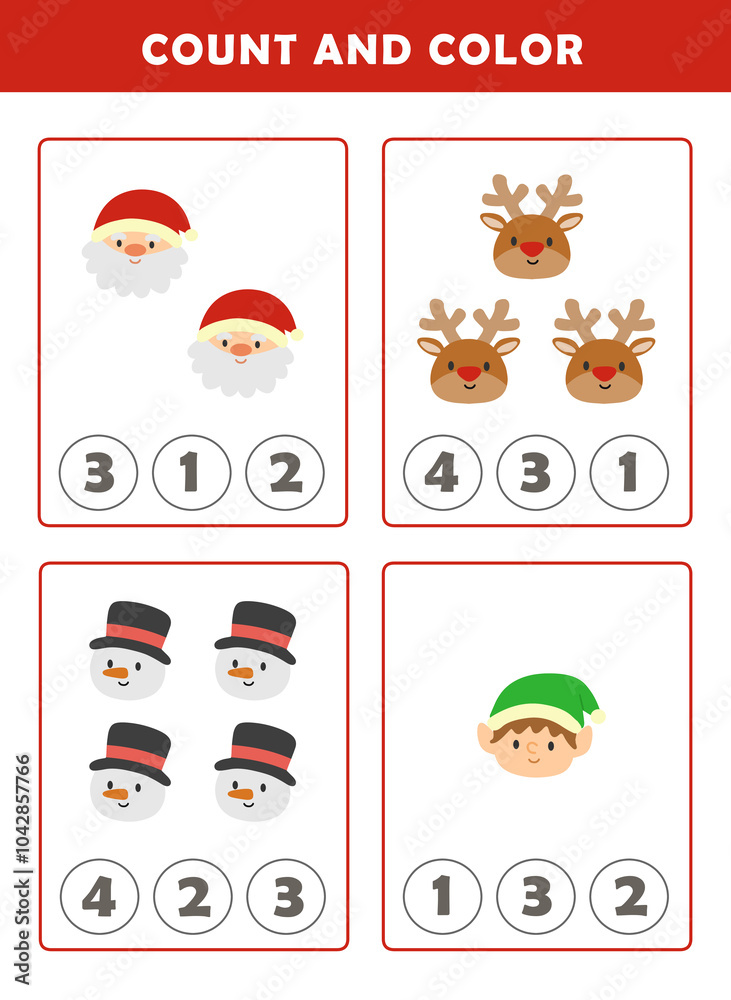 Christmas activity sheet. Count and color worksheet for kids. Math Game ...