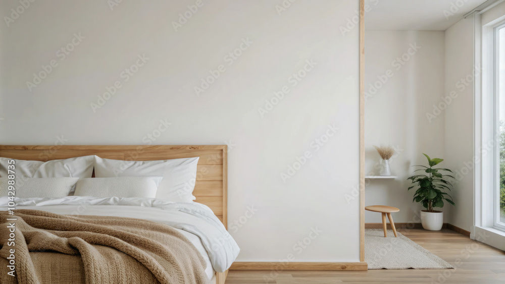 Blank white wall mockup.Blank bedroom interior wall template for presentation,advertise your ...