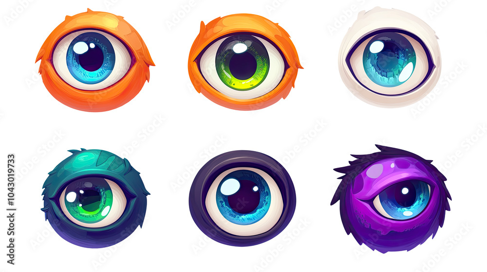 set of cartoon eyes, transparent background, 2D Stock Illustration ...