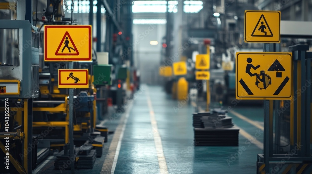 Factory safety signs, featuring warning signs and instructions placed ...