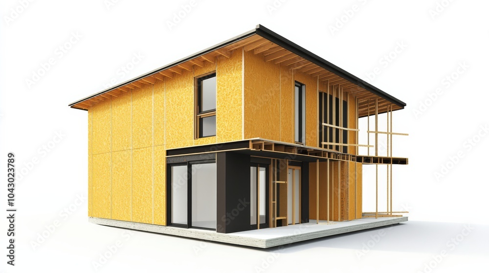 3d render illustration SIP panels for construction of houses isolated ...