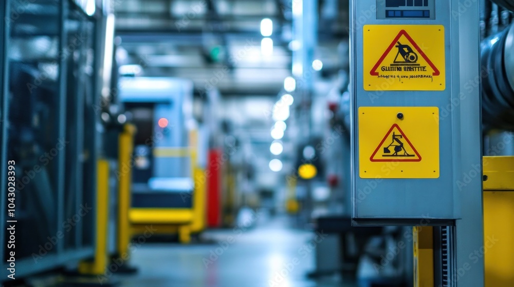 Machine safety signs, featuring warning signs and safety labels placed ...