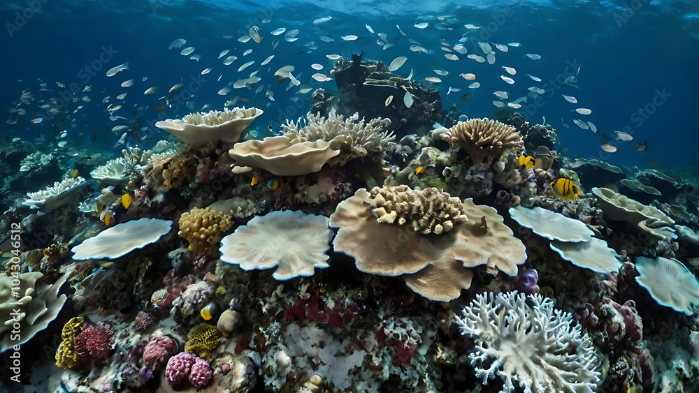 Stock-Illustration „Coral reefs turning white and decaying under murky ...