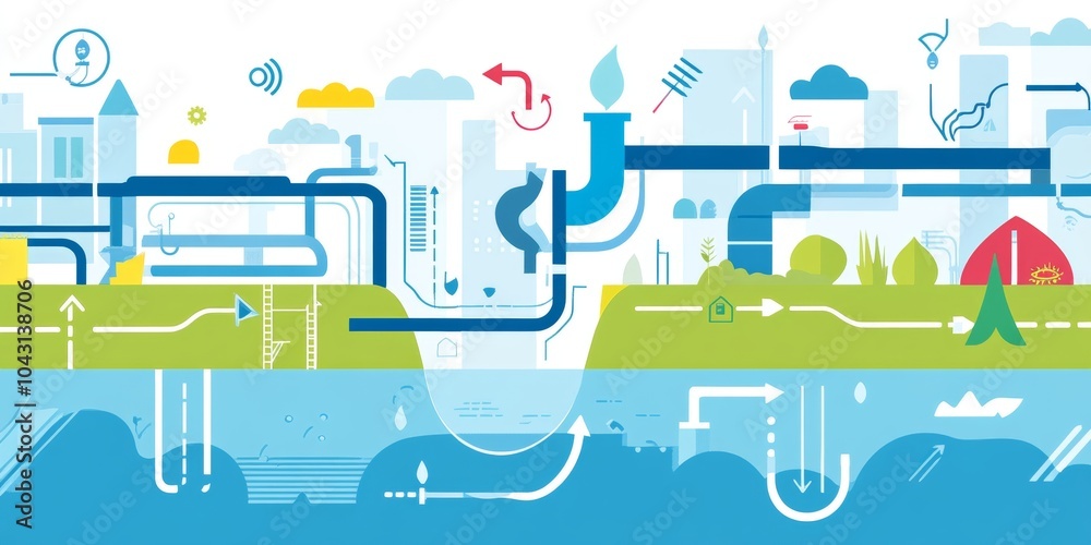 Minimalistic water pollution cycle diagram showing pfas contamination ...