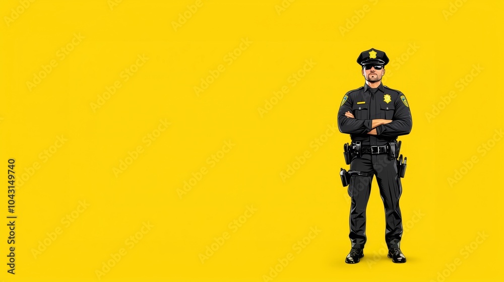 Full Body Police Officer Standing Against Yellow Background Stock ...