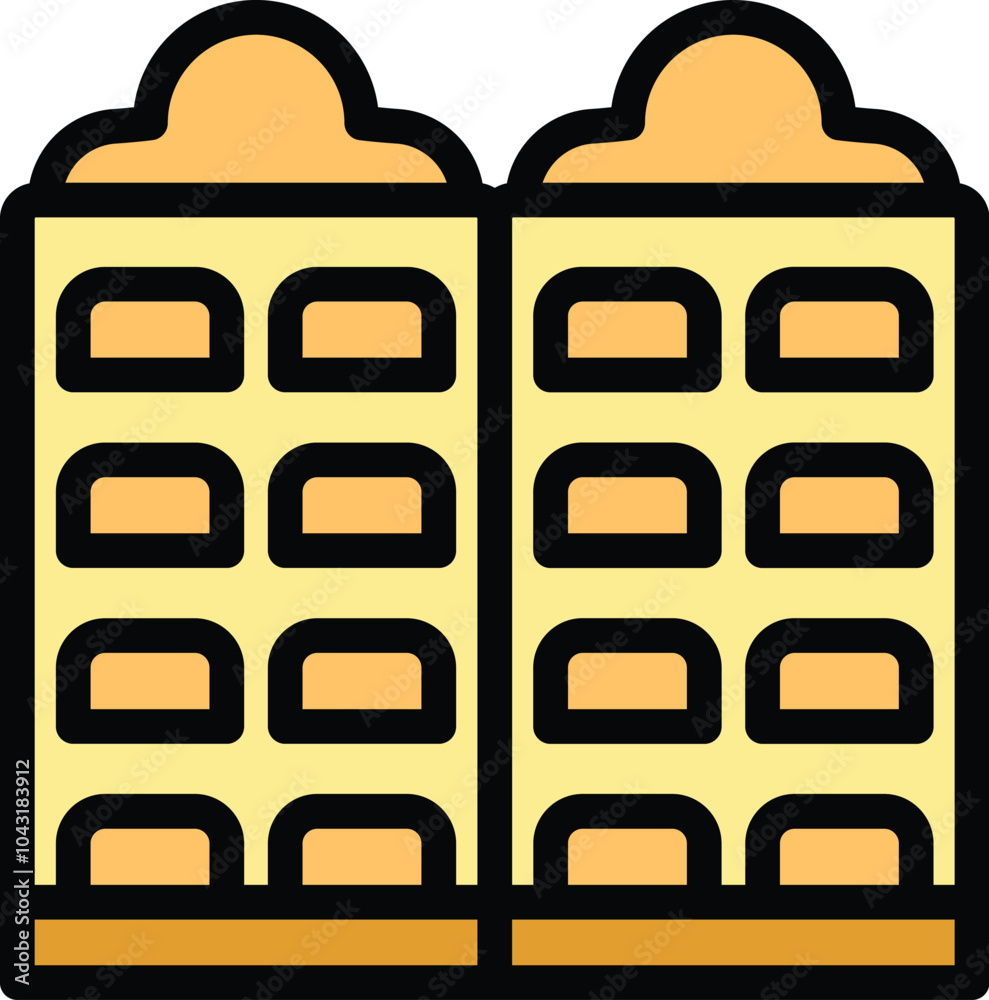 Simple icon of two buildings standing next to each other, with rounded ...