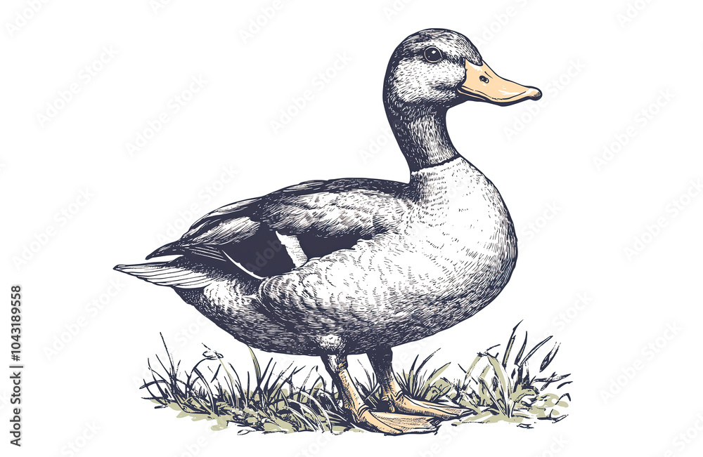 Duck, sketch. Vintage retro print, duck sketch ink pencil style drawing ...