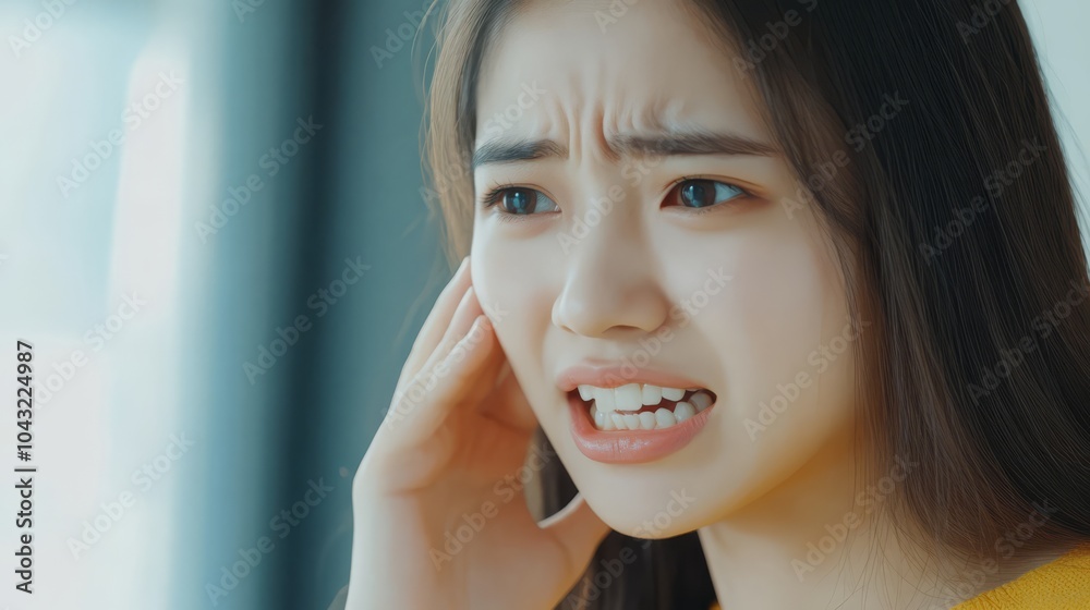 The Agony of Uncertainty: A young woman clutches her ear, her face ...