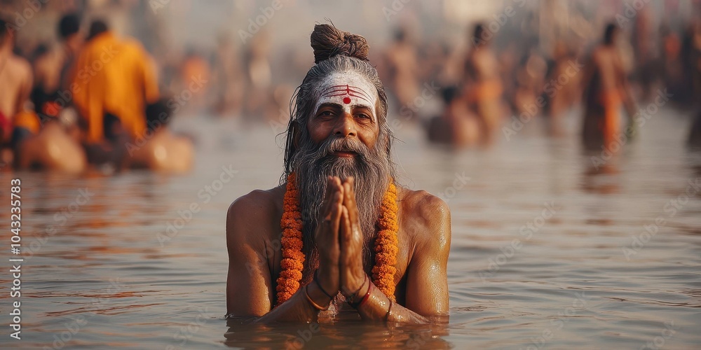 A Hindu Holy Man Praying in the Ganges River Stock Photo | Adobe Stock