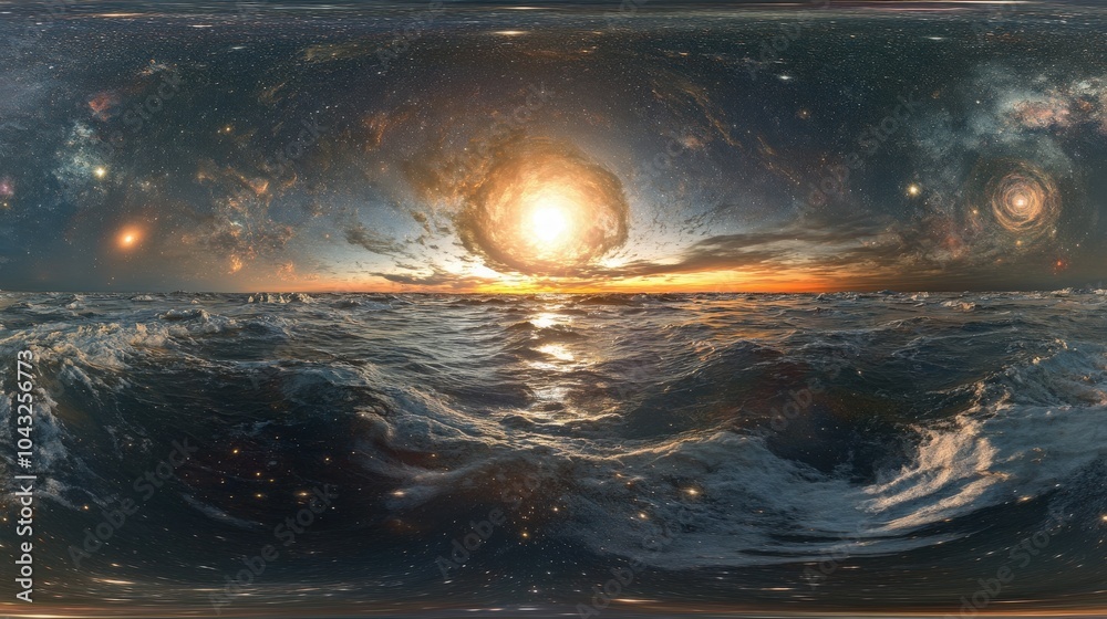 A seamless HDRI equirectangular projection of deep space with vibrant ...