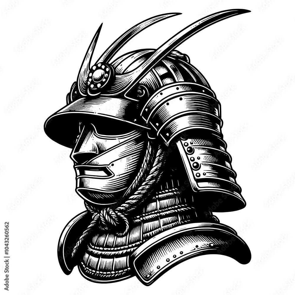 traditional samurai helmet, showcasing intricate armor design and ...