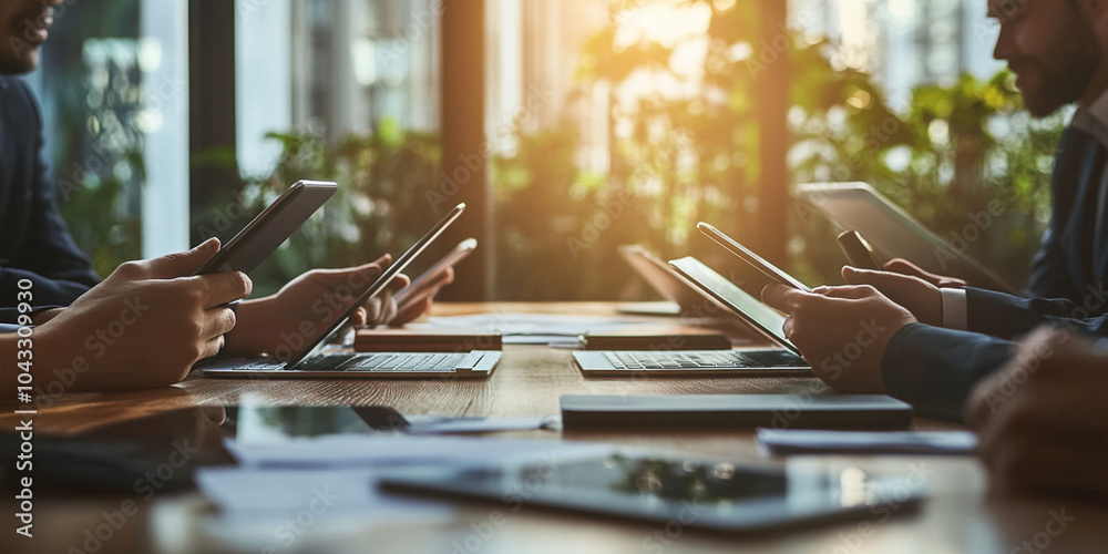 Business Meeting with Tablets and Laptops: Digital Transformation and ...