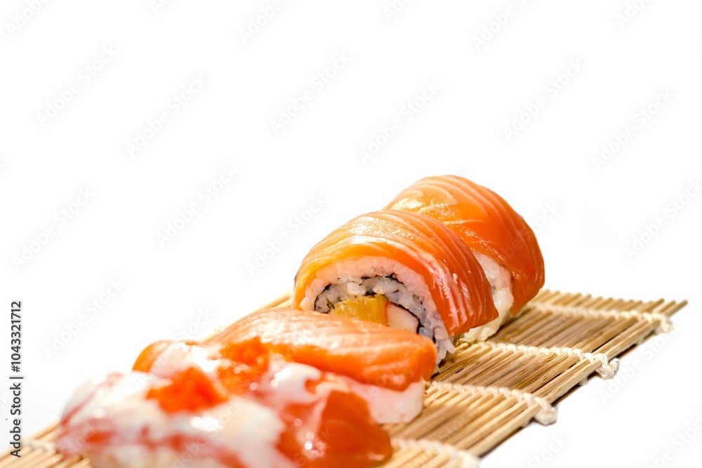 Japanese food with menu seaweed sushi rice balls and shrimp roe serving ...