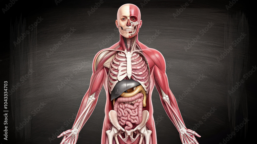 Anatomical drawing of standing male figure showcasing detailed human ...