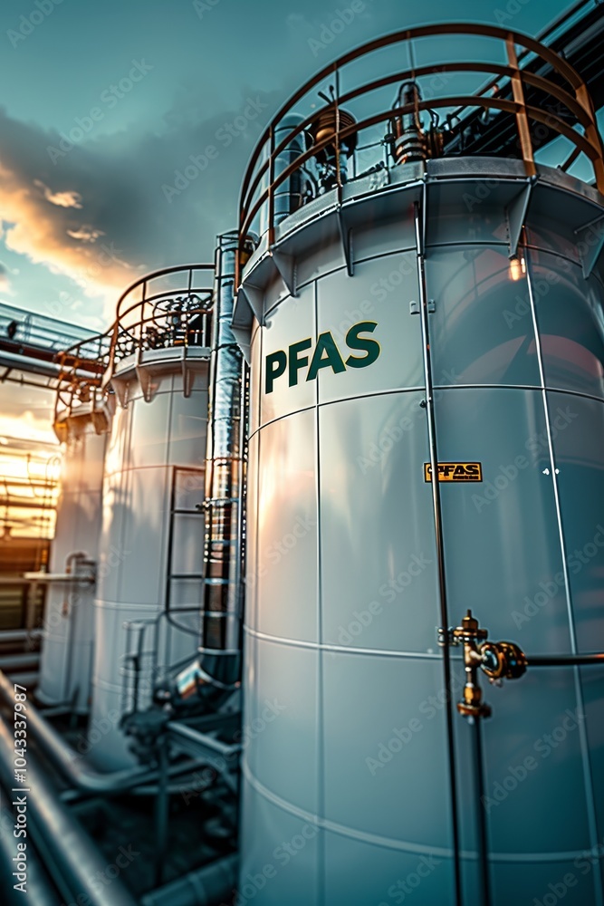 Cloudy sky with pfas contamination inscription, environmental pollution ...