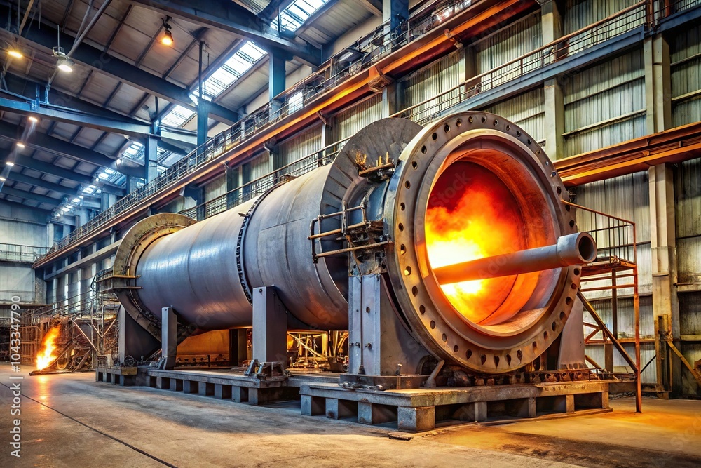 Roasting rotary furnace with pipe at manufacturing plant Stock ...