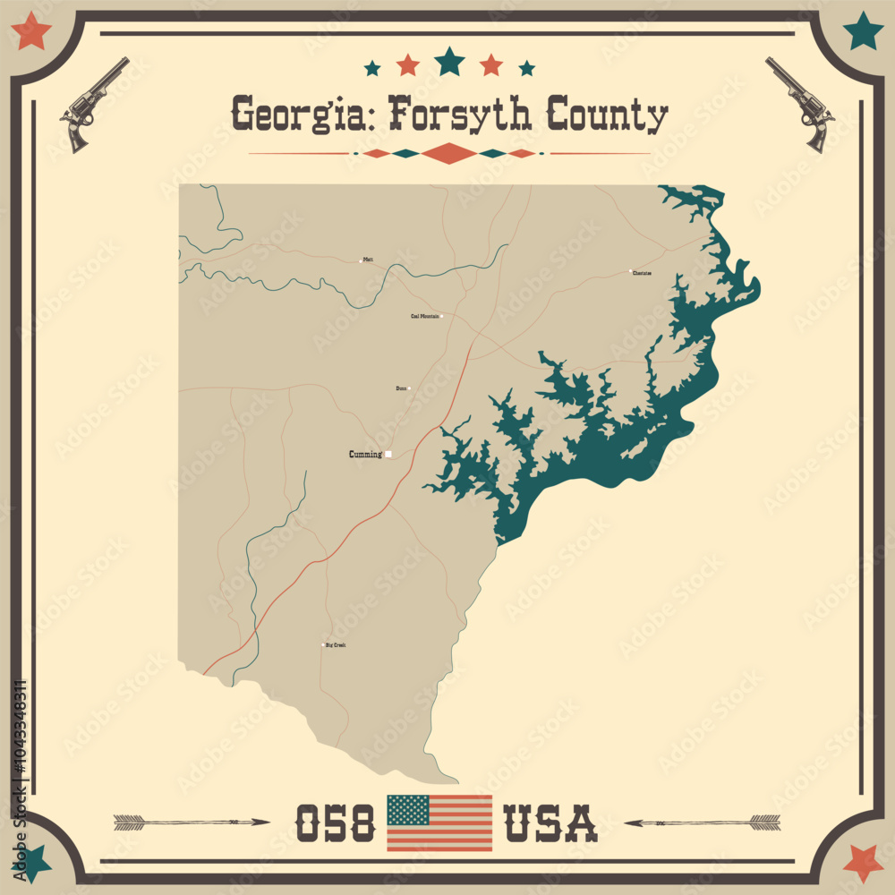 Large and accurate map of Forsyth County, Georgia, USA with vintage ...
