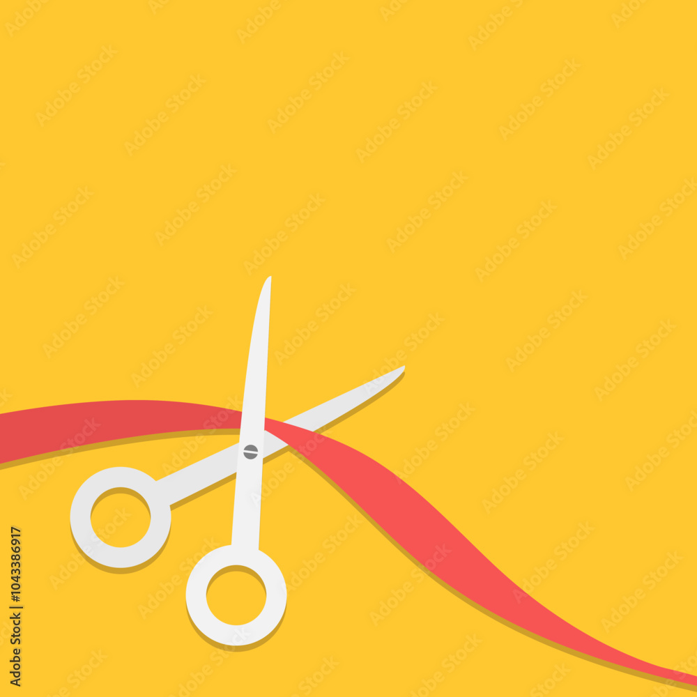 Scissors cut red ribbon on the left. Grand opening ceremony ...