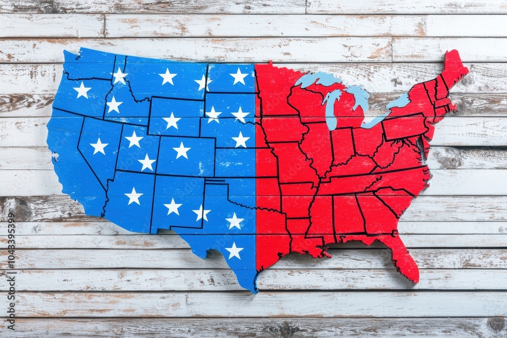 3D map of the United States split into red and blue regions ...