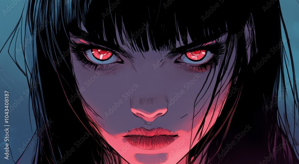 Стоковое фото «A dramatic manga panel of a character with glowing red ...