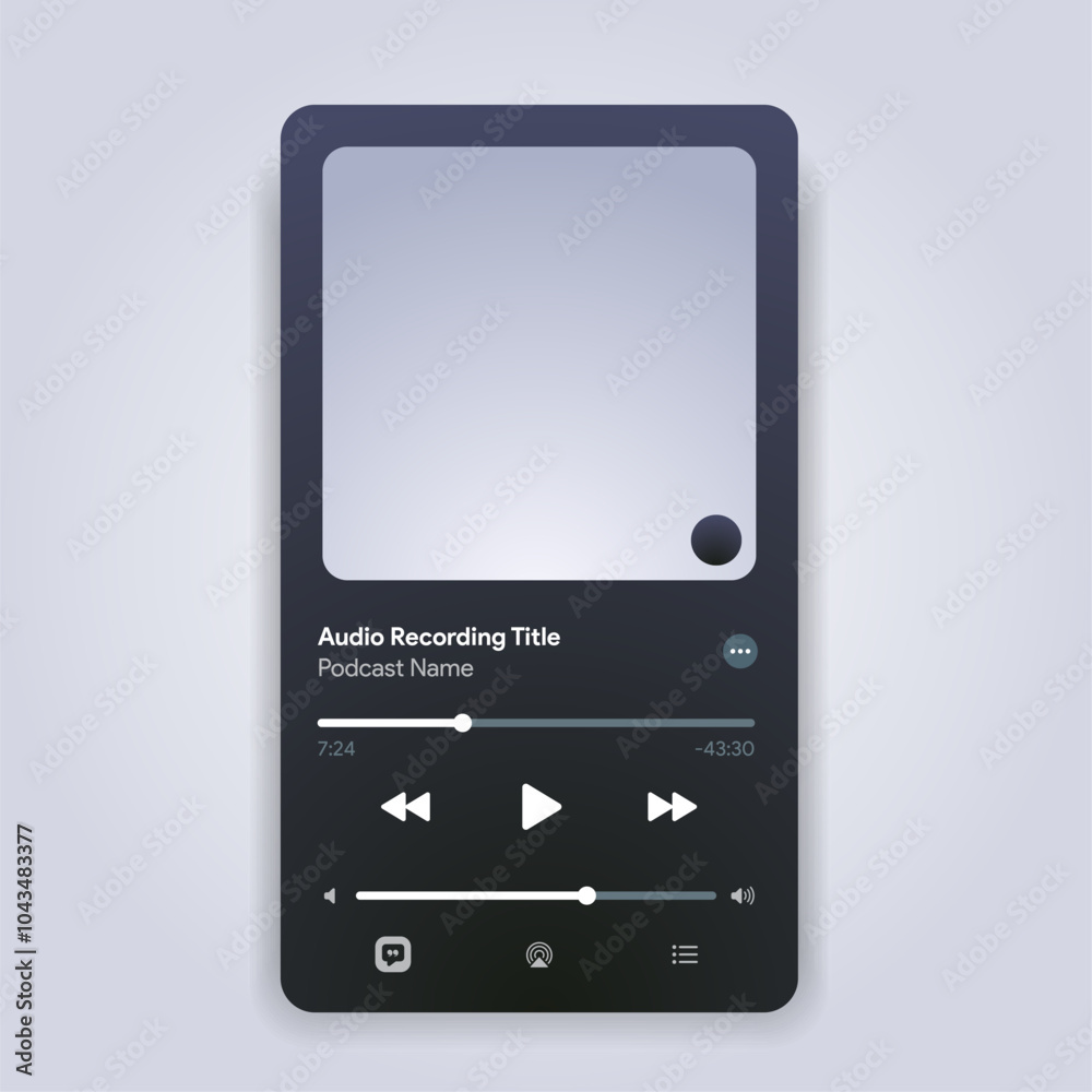Mobile music player interface. Podcast turntable template. Audio streaming service layout ...