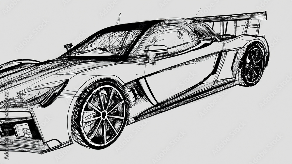Sketch of a detailed super sport car: in the technical drawing I want ...