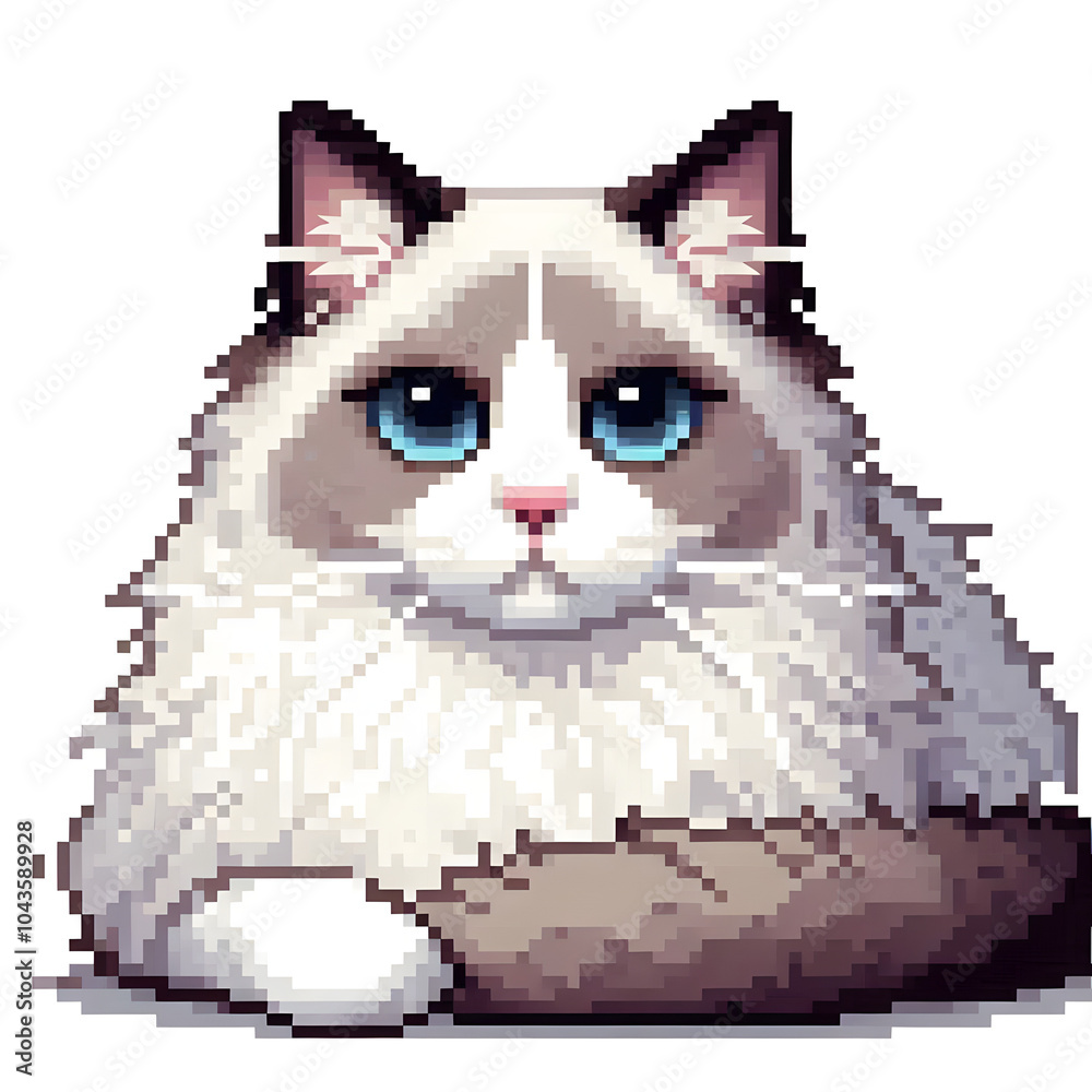 흰 배경, 랙돌, 픽셀아트 (white background, Ragdoll cat, pixel art) Stock ...