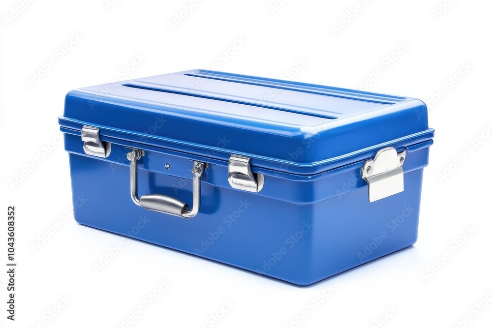 Blue Tool Box Isolated on White Background. Metal Toolbox with Open Lid ...