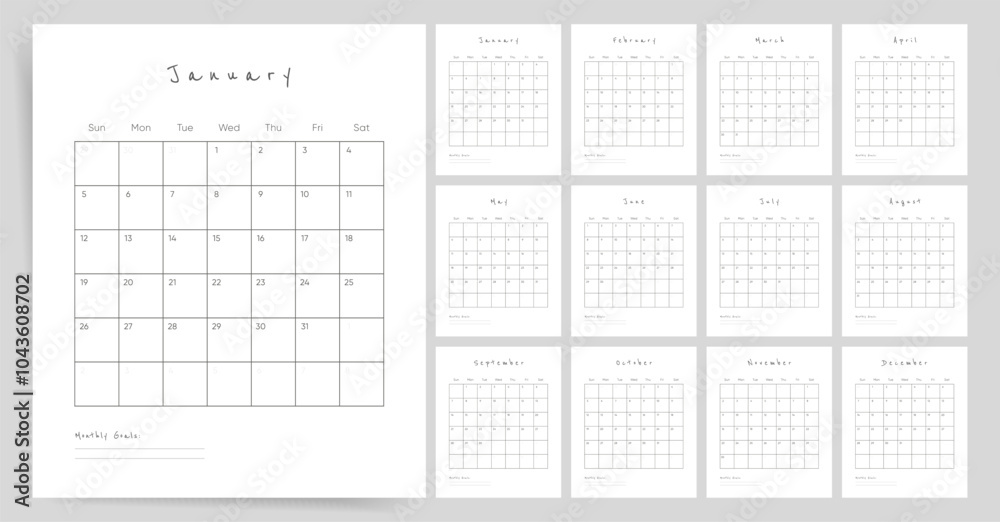 Minimalist Calendar Design 2025. Handwritten Style 2025 Calendar for ...