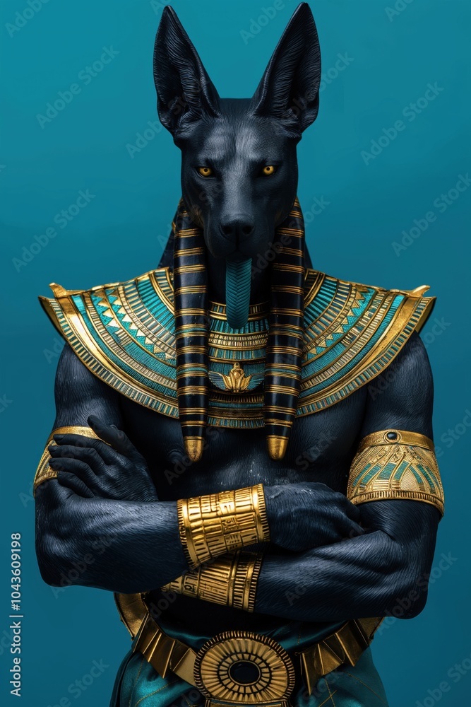 Statue of Anubis, the ancient Egyptian god of the afterlife, standing ...