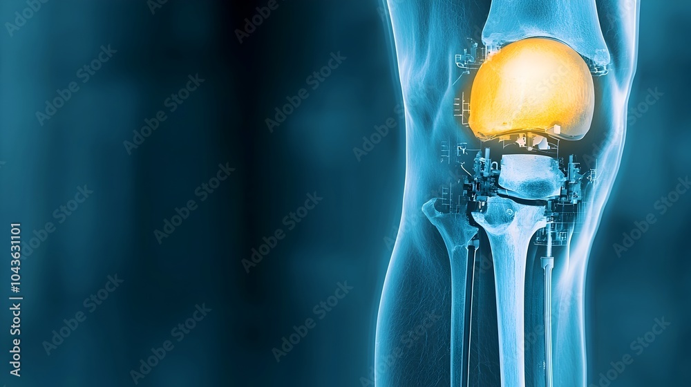 Detailed X Ray Medical of a Prosthetic Knee Joint Replacement Implant ...