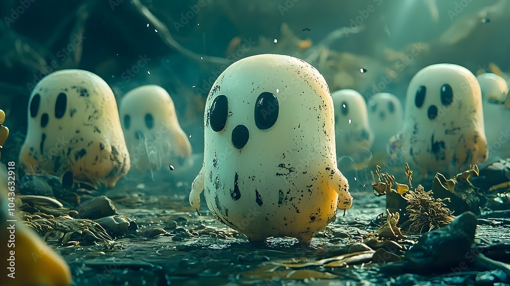 Ethereal ghostly messages floating in a digital abstract space ...