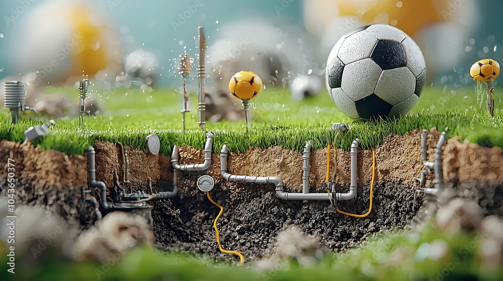 Detailed 3D Cross Section of a Soccer Field Showcasing the Underground ...
