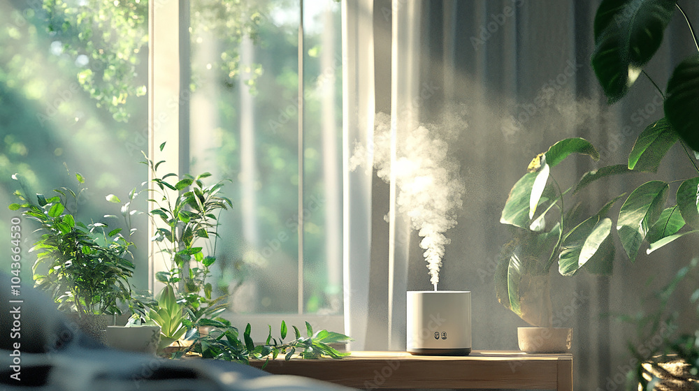 Moisture in the Air from a Humidifier Device Stock Photo | Adobe Stock